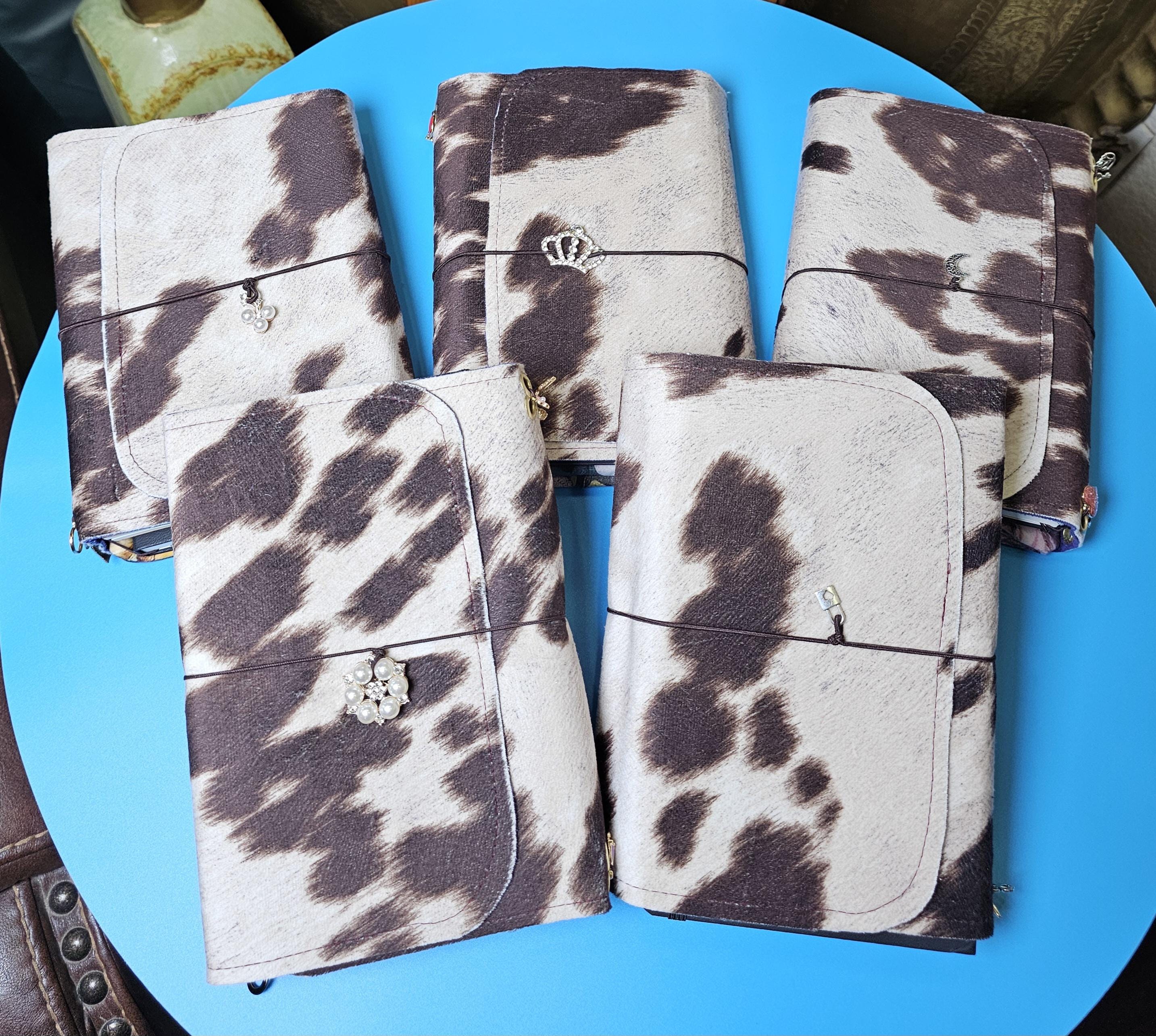 Handmade French Notebook Cow Print with Charms and Velvet Pouch ...